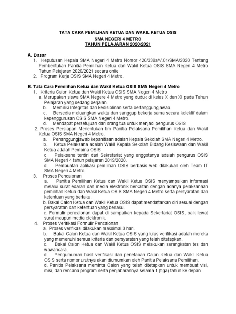Contoh Tata Cara Pemilihan Ketuan Dan Wakil OSIS | PDF