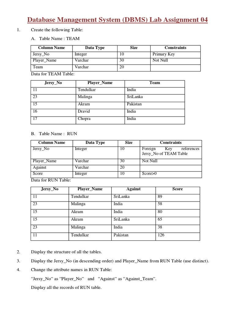 DBMS Lab Assignment 04 | PDF | Data Model | Computer Programming