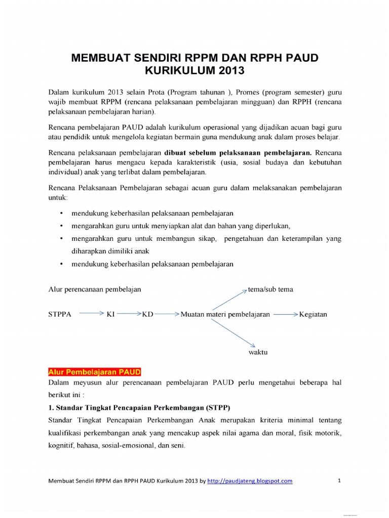 Membuat Sendiri RPPM Dan RPPH PAUD K13 | PDF