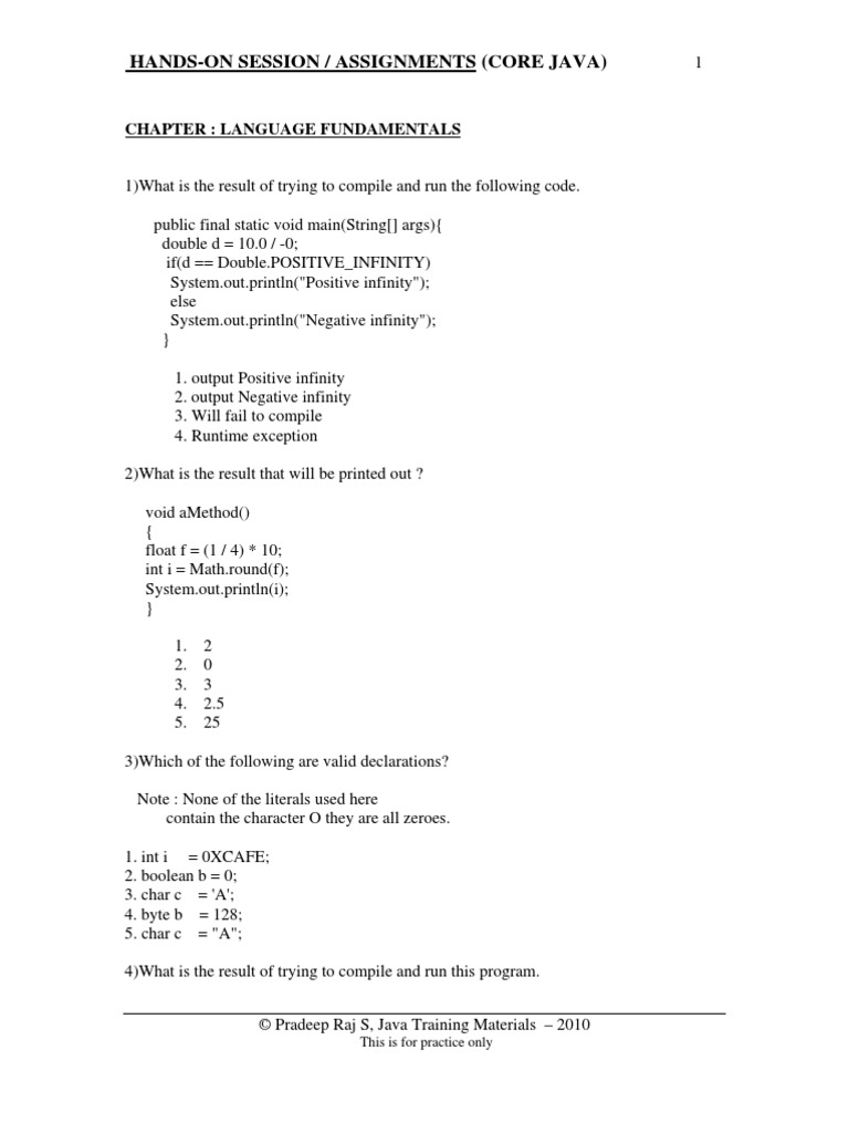 Core Java - Handson & Assignments - 1 | PDF | Java (Programming ... Core Java - Handson & Assignments - 1 | PDF | Java (Programming ...