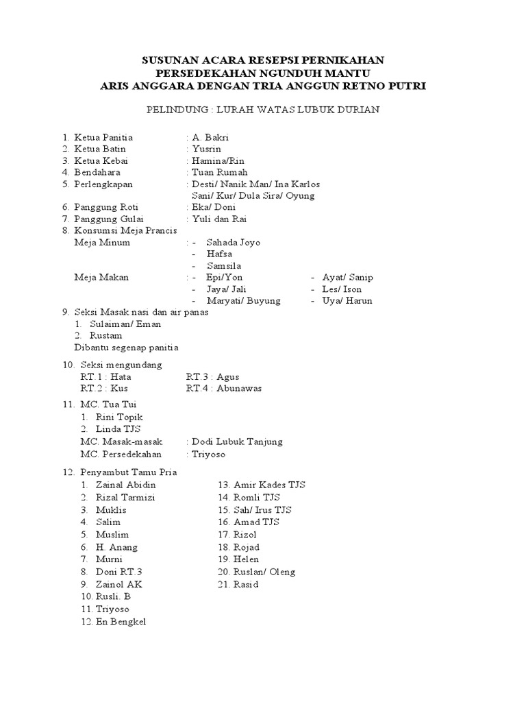 Susunan Acara Resepsi Pernikahan | PDF
