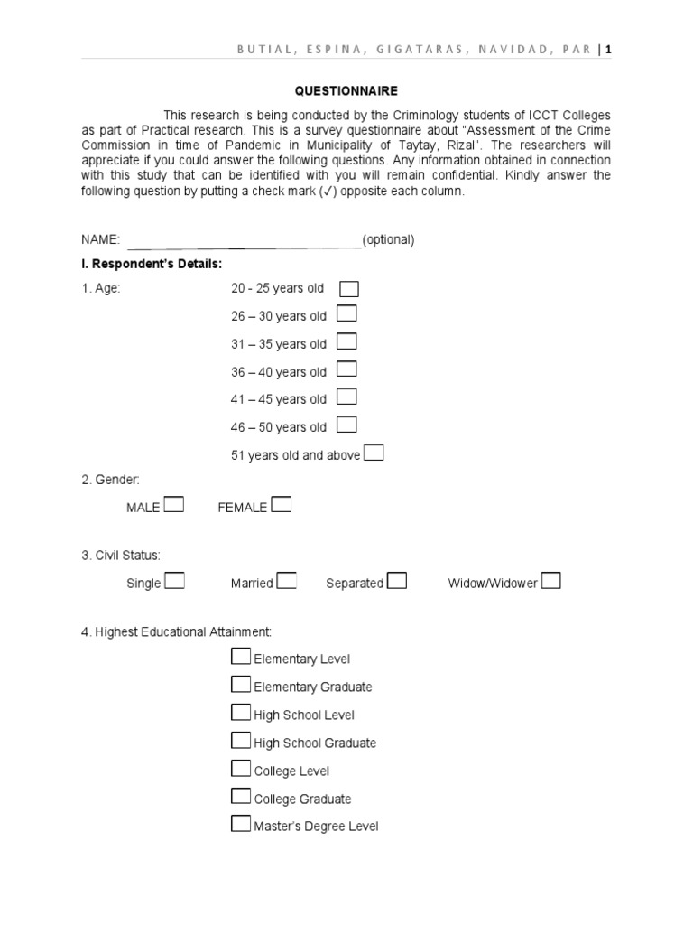Survey Questionnaire Google Form | PDF | Theft | Law Enforcement
