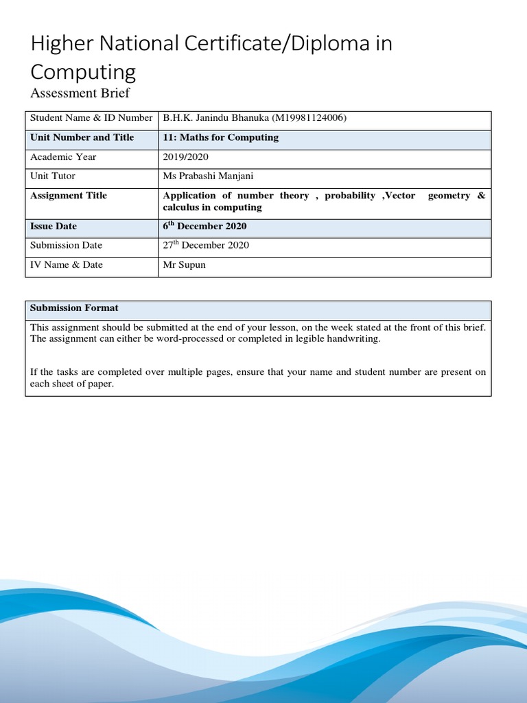 HND 8-Maths in Computing Assignment | PDF | Mathematics