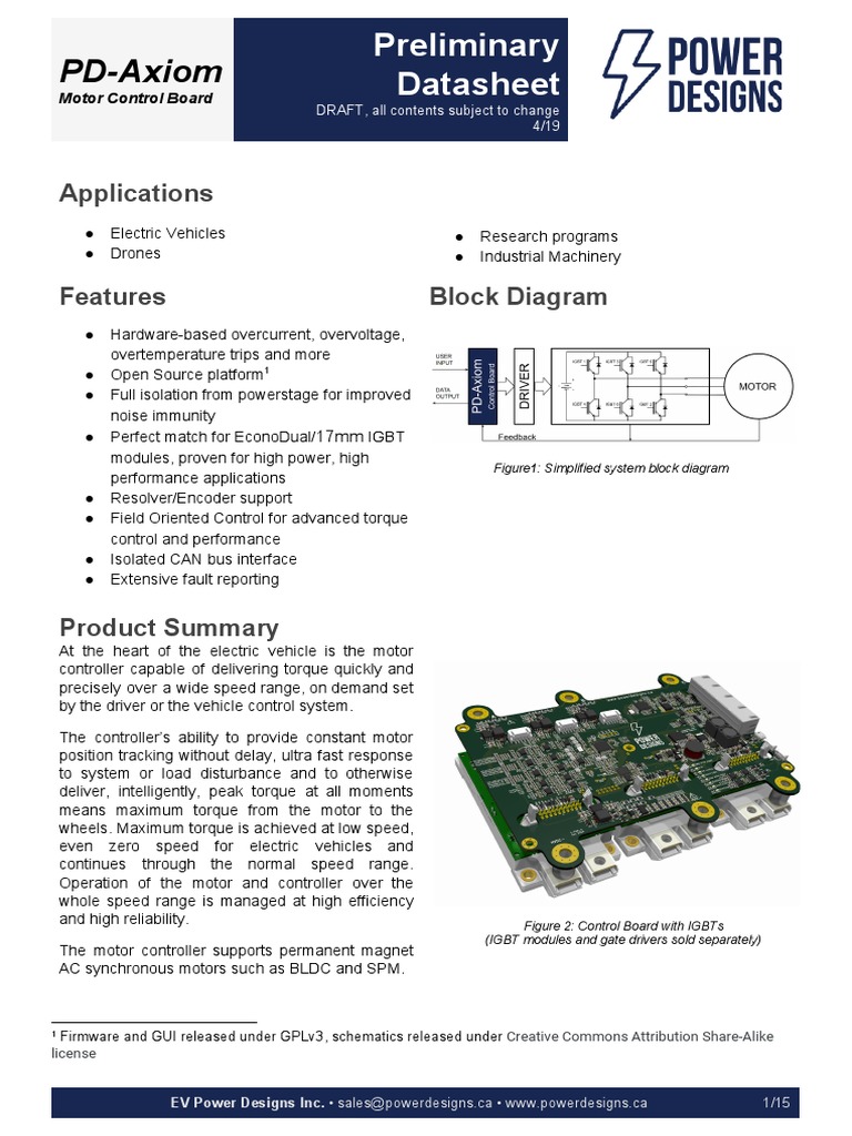 Axiom Motor Control Board Overview | PDF | Electric Motor | Power Inverter