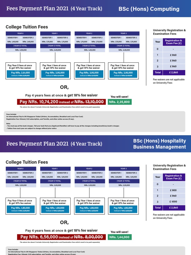 Fees Payment Plan 2021: (4 Year Track) | PDF | Fee | Tuition Payments