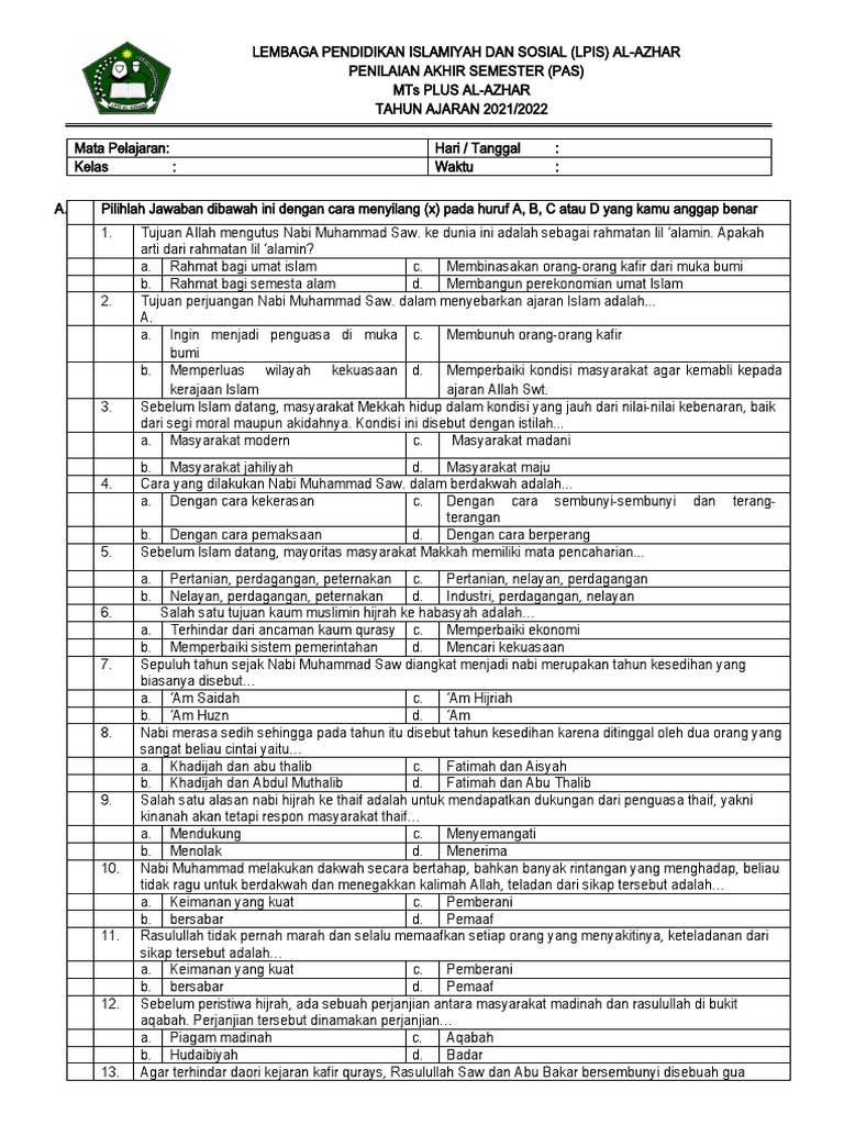 Soal Pas Ski Kelas 7 | PDF