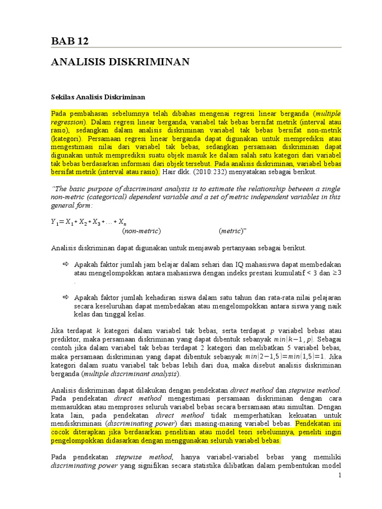 Analisis Diskriminan Terapan | PDF | Metode & Bahan Ajar