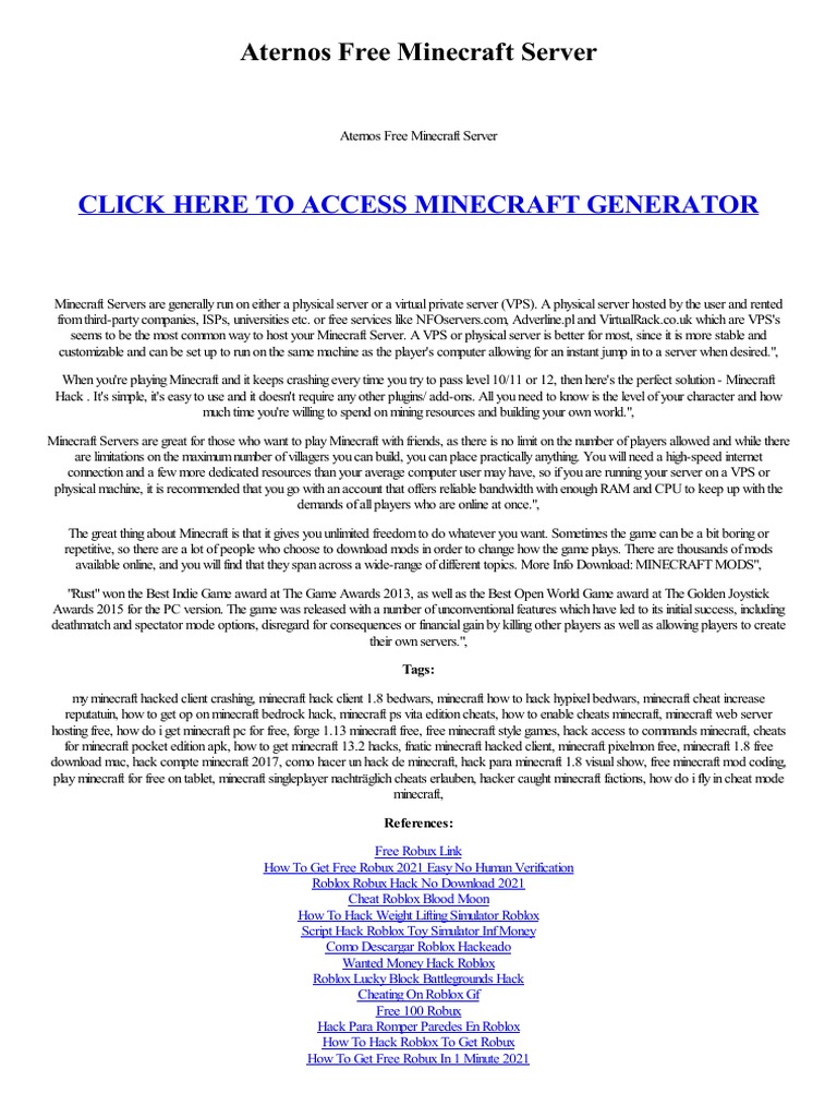 Click Here To Access Minecraft Generator: Aternos Free Minecraft Server | PDF | Minecraft ...