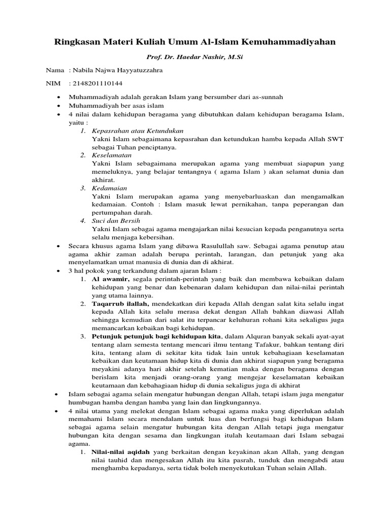 Ringkasan Materi Kuliah Umum AIK (Print) | PDF