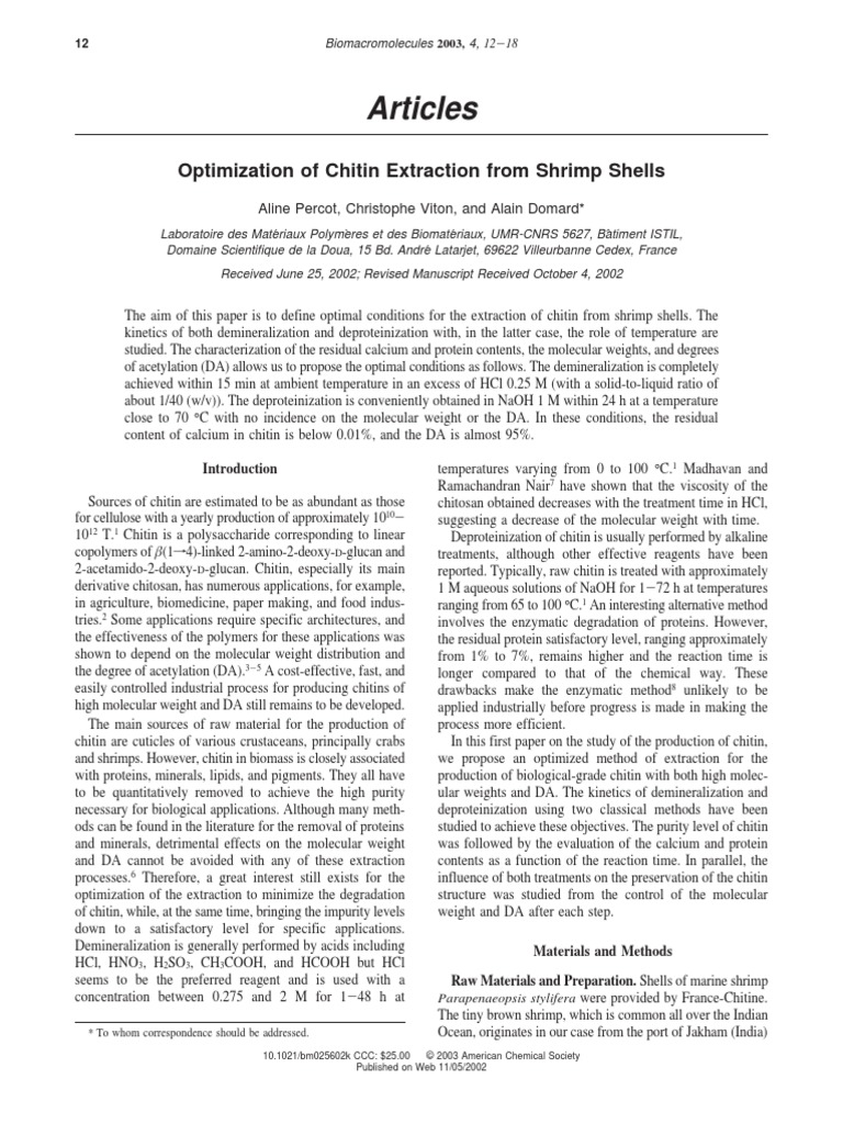 Articles: Optimization of Chitin Extraction From Shrimp Shells | PDF | Ph | Acid