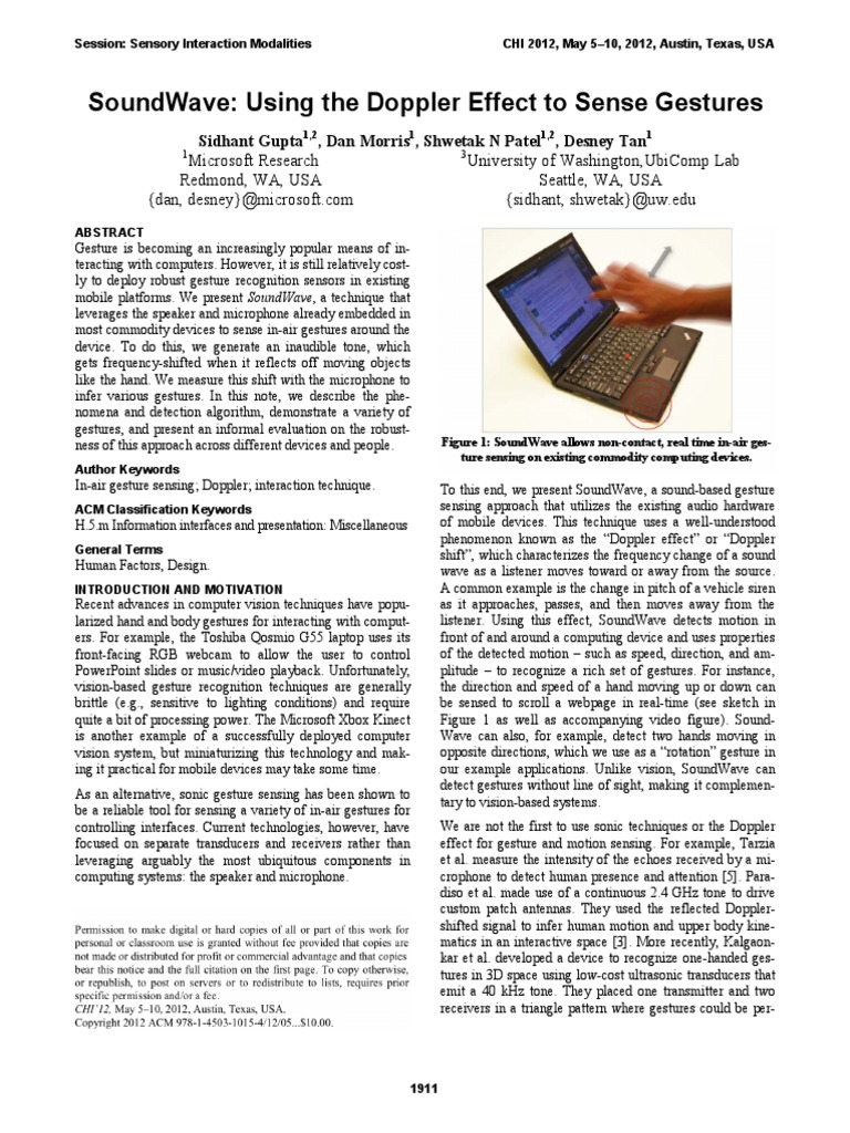 Soundwave: Using The Doppler Effect To Sense Gestures | PDF | Doppler ...