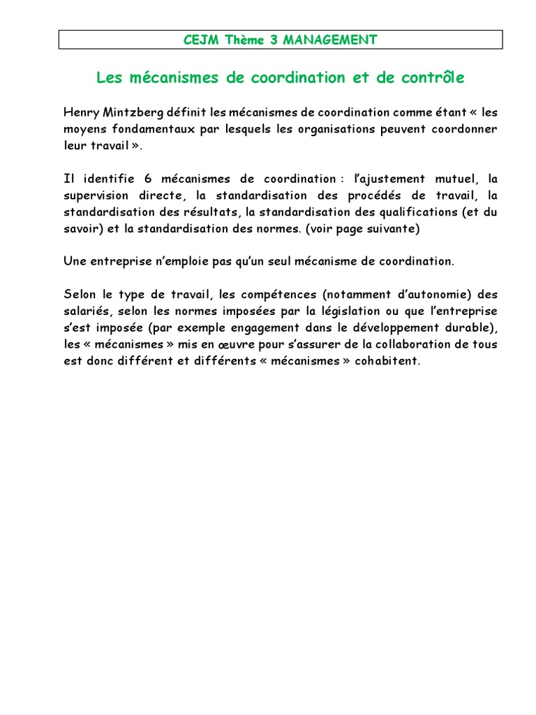 Mécanismes de coordination selon Mintzberg | PDF | Business