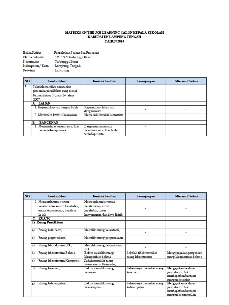 Matrik Kajian Sarana Prasarana Sekolah Ok | PDF