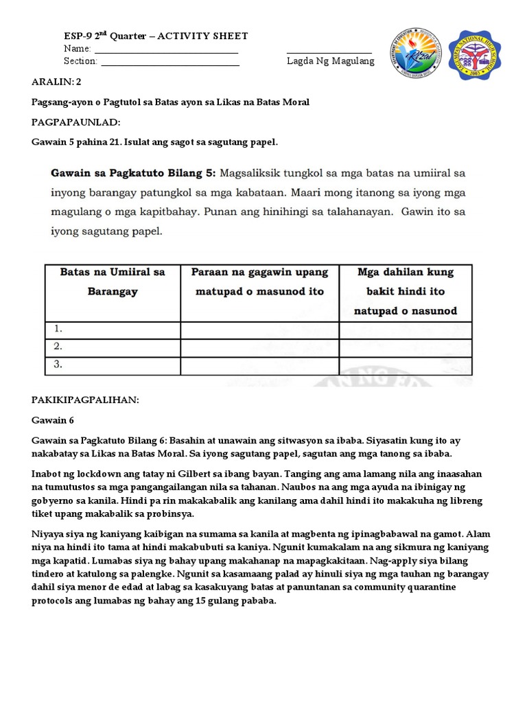 ESP 9 - LAS Week1 - 2ndQ 2021 | PDF