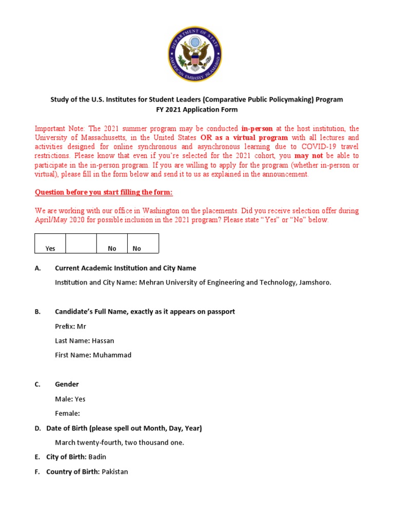 2021 Susi Application Form | PDF | Leadership | Policy