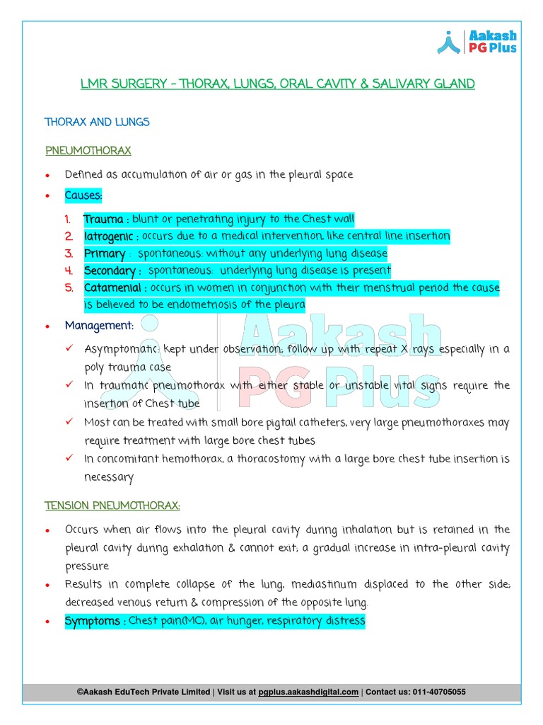 Aakash Neet PG Notes | PDF | Thorax | Diseases And Disorders