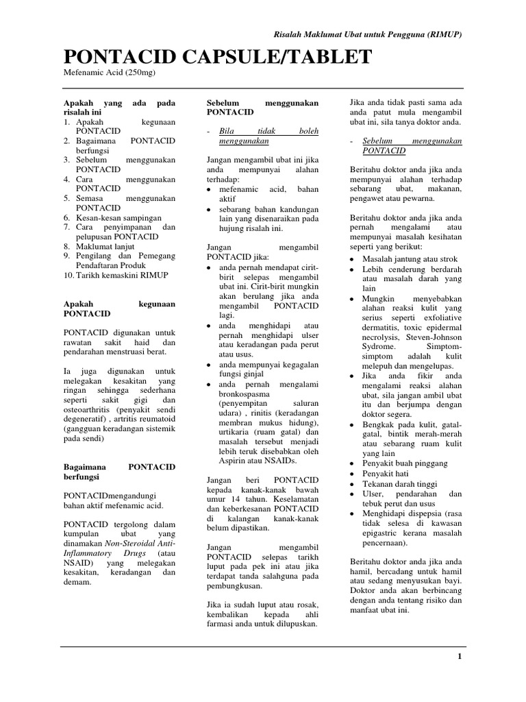 Pontacid Capsule, Tablet Mefenamic Acid Duopharma M Sdn. Bhd ...
