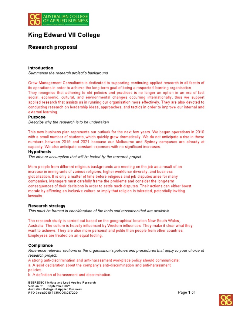 Research Proposal Template | PDF | Discrimination | Validity (Statistics)