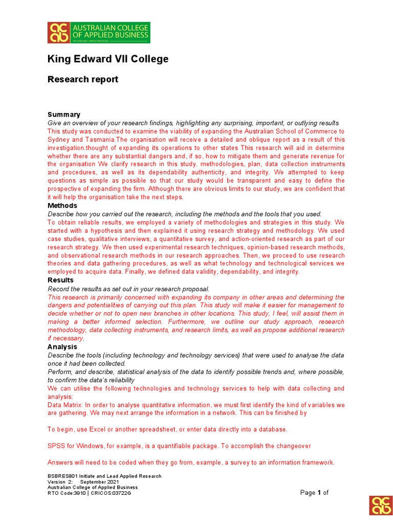 Research Report Template | PDF | Qualitative Research | Information