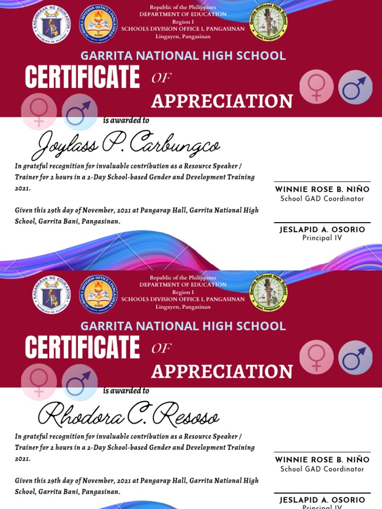 Certificate: Appreciation | PDF | Gender Studies | Gender Equality