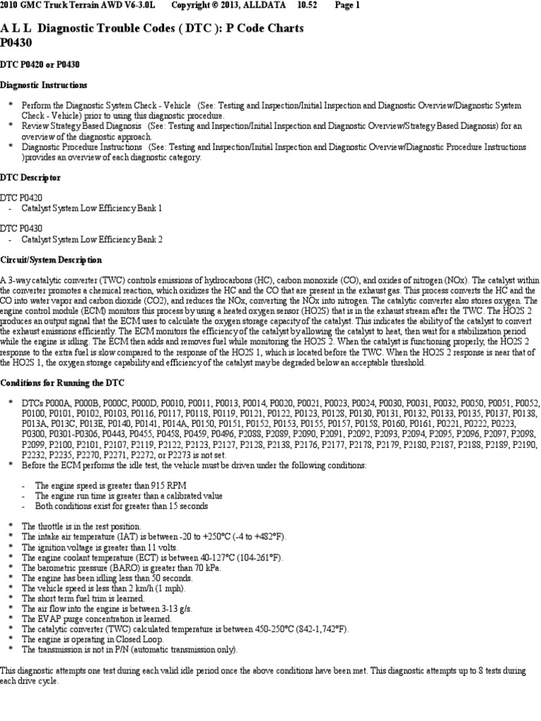 A L L Diagnostic Trouble Codes (DTC) : P Code Charts P0430 | PDF
