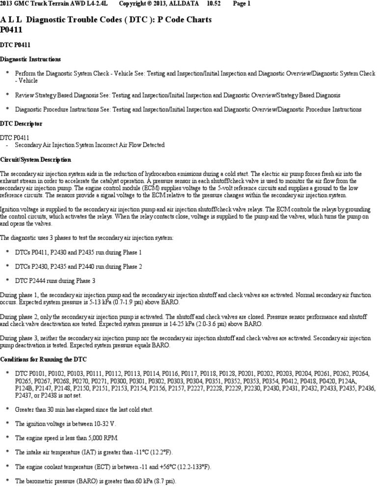 A L L Diagnostic Trouble Codes (DTC) : P Code Charts P0411 | PDF ...