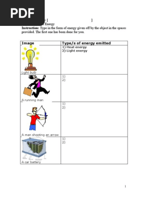 Forms Of Energy Worksheet For Grade 1