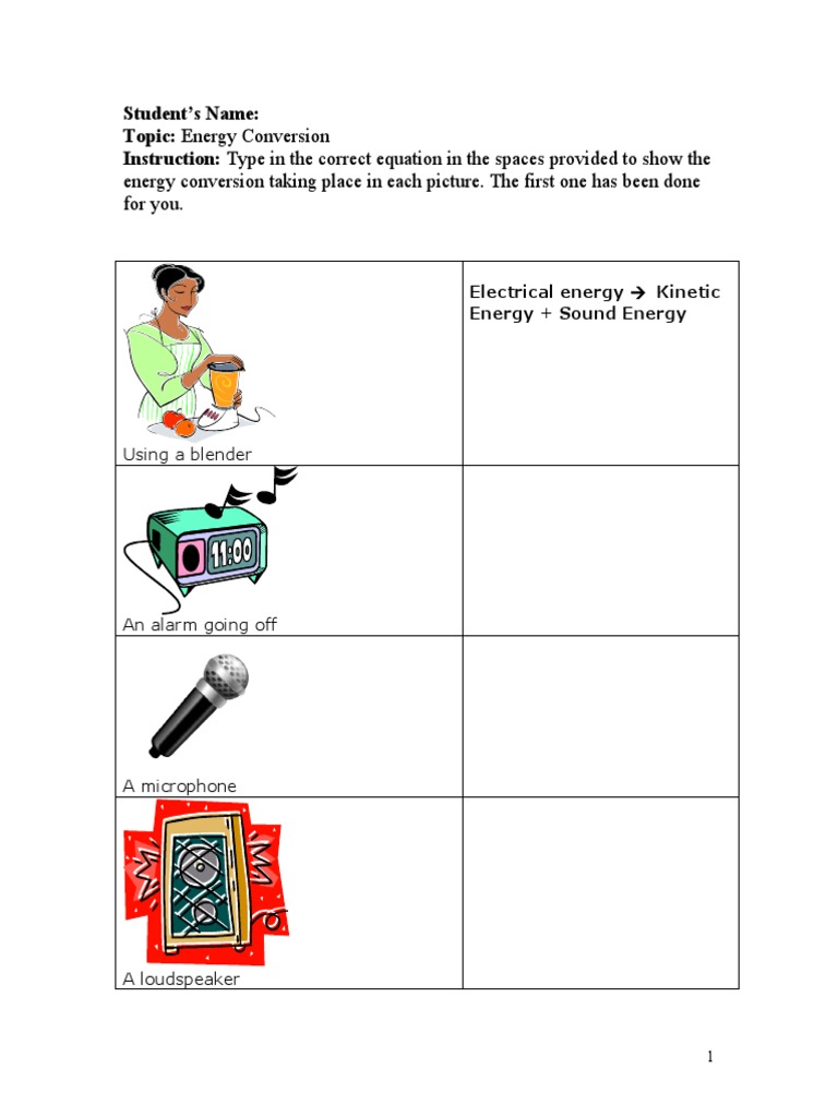 Worksheet 3 - Energy Conversion | PDF