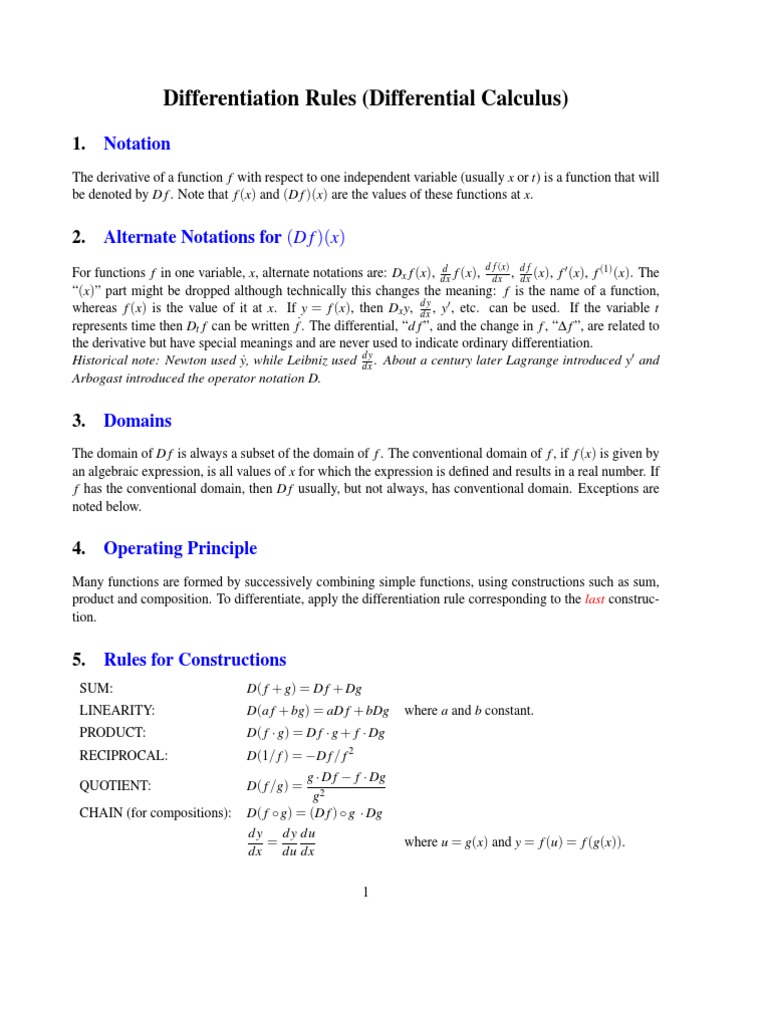 Differentiation Rules (Differential Calculus) | PDF | Derivative | Variable (Mathematics)