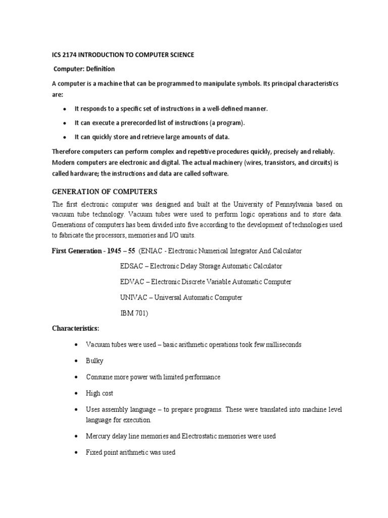 Ics 2174 Introduction To Computer Science Notes Pdf Computer Data Storage Random Access Memory 