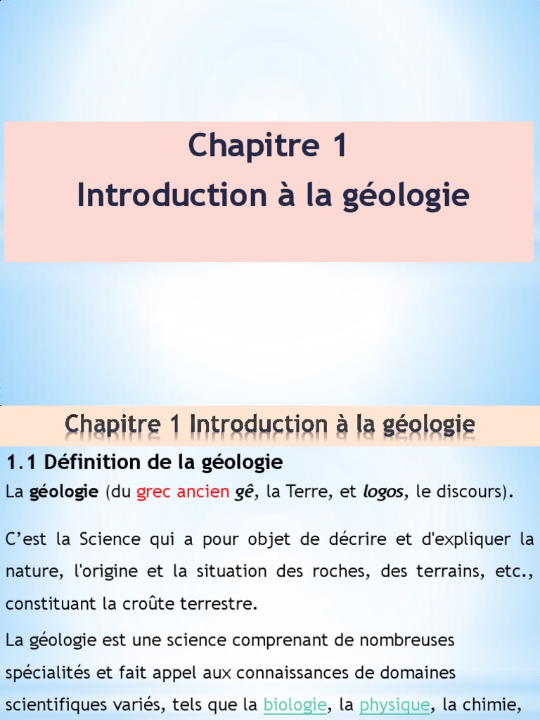 CHAP I Introduction À La Géologie | PDF | Géologie | Terre