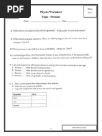 Year 9 Physics Pressure Worksheet | PDF | Pressure | Water
