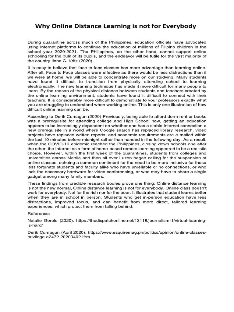 Why Online Distance Learning Is Not For Everybody | PDF | Distance ...