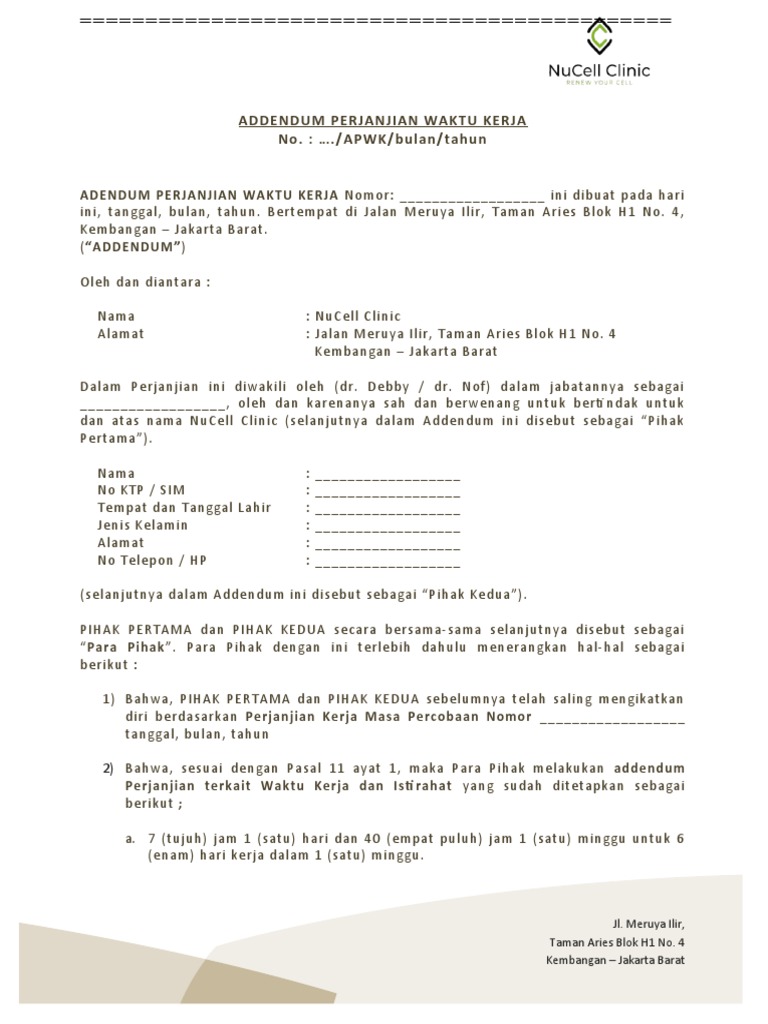 Addendum Perjanjian Waktu Kerja | PDF