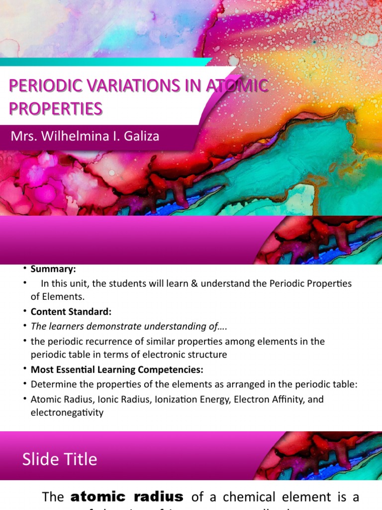L 7-8 Periodic Variations in Atomic Properties | PDF | Ion | Atoms
