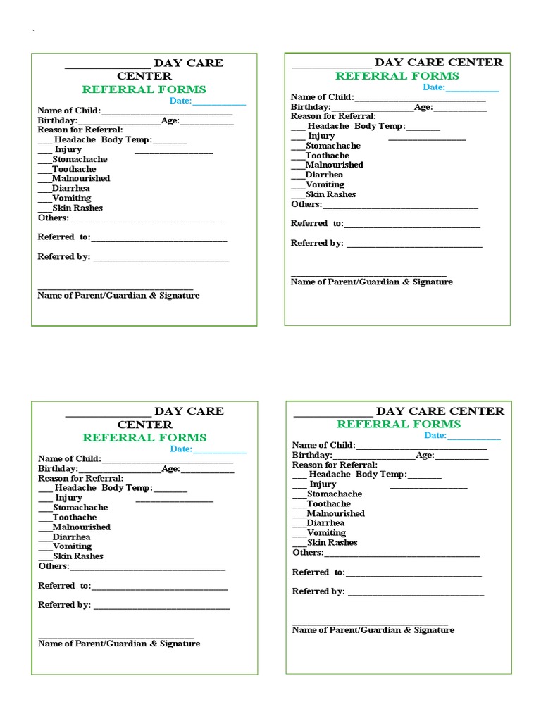 Referral Forms Referral Forms: - DAY CARE Center - DAY CARE CENTER ...