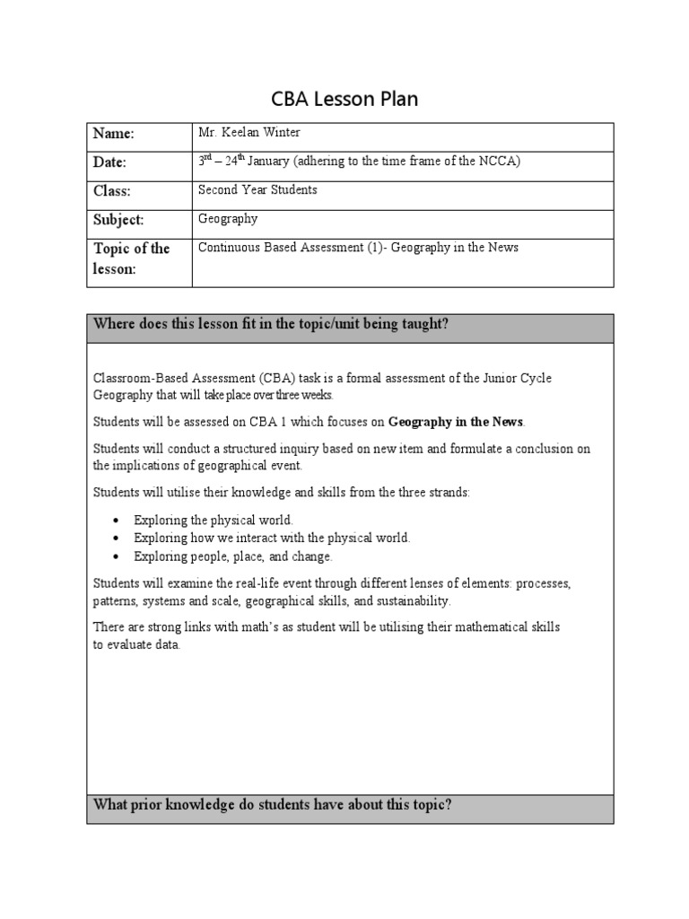 Cba Lesson Plan | PDF | Geography | Teachers