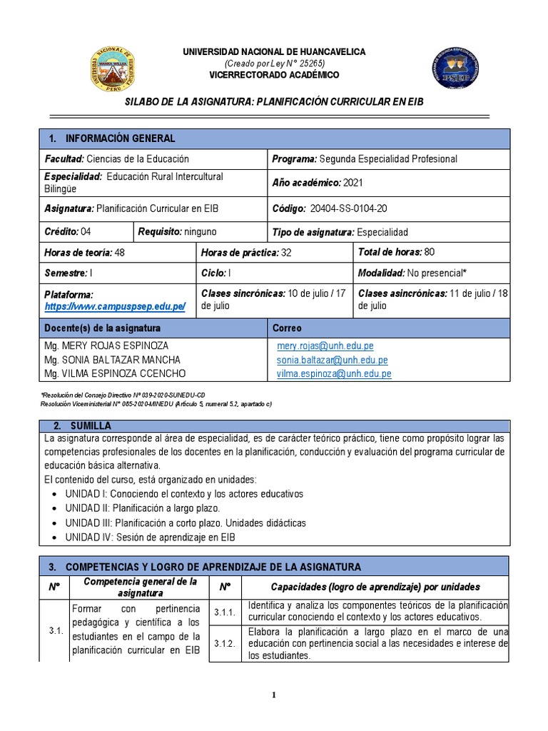4 - Silabo - Erib - Planificación Curricular en Eib - 2021 | PDF | Evaluación | Aprendizaje