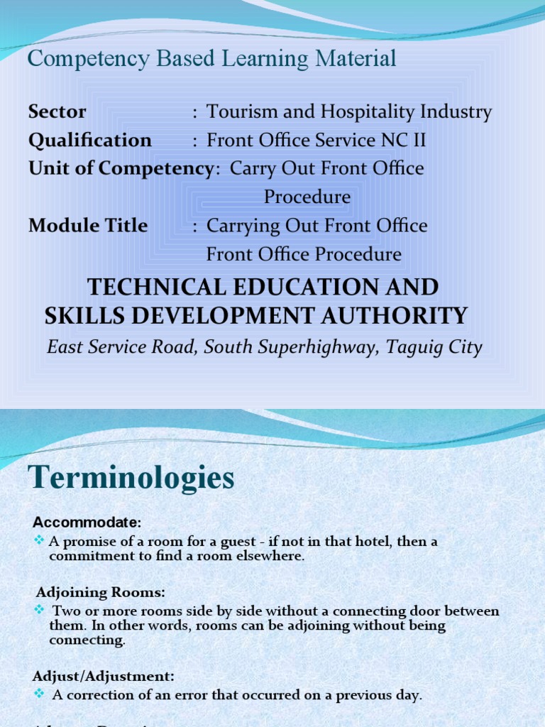 Front Office Operation Terminologies | PDF | Hotel