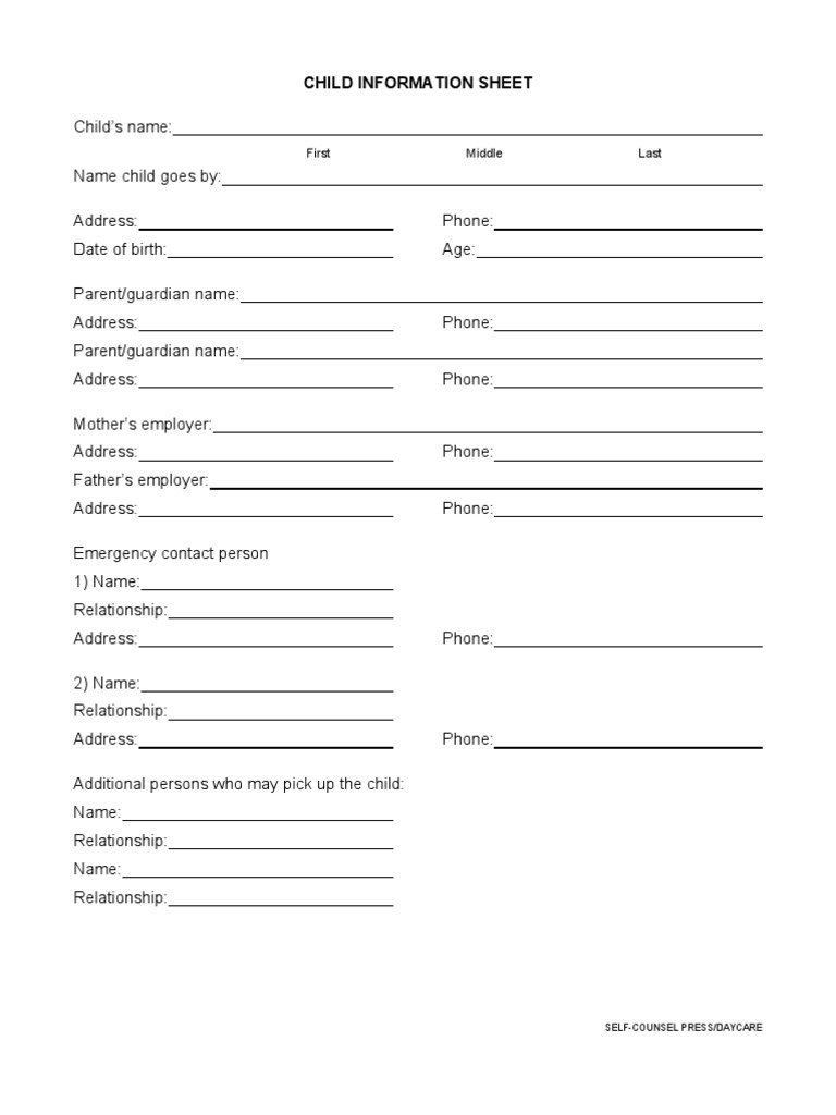 Child Information Sheet | PDF | Social Science | Self-Improvement