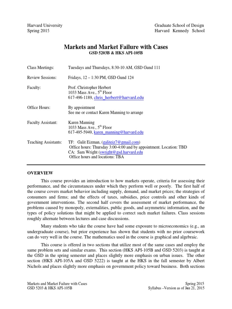 Markets and Market Failure With Cases: Chris - Herbert@harvard - Edu ...