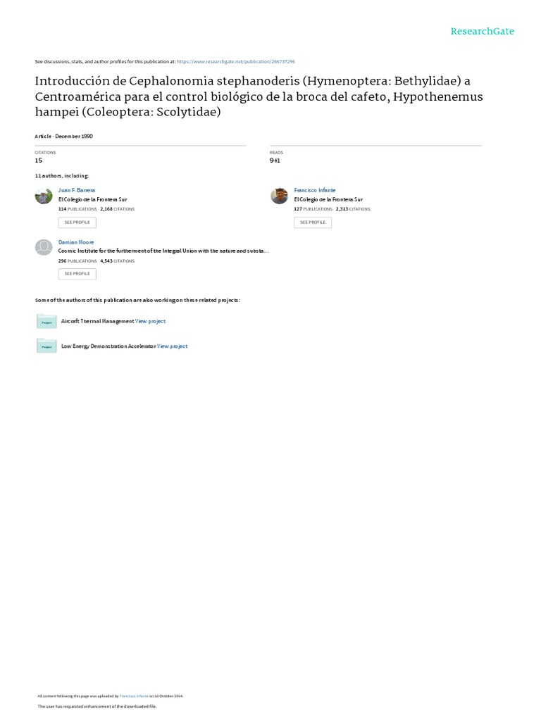 Introducción de Cephalonomia Stephanoderis (Hymenoptera: Bethylidae) A ...