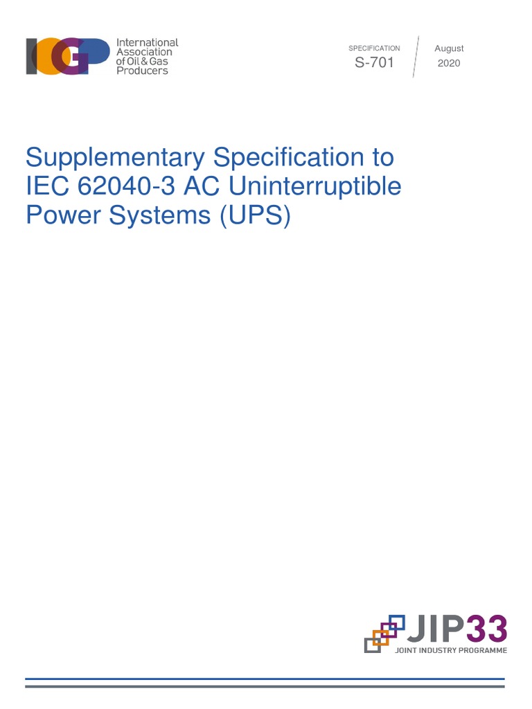 Supplementary Specification To IEC 62040-3 AC Uninterruptible Power ...