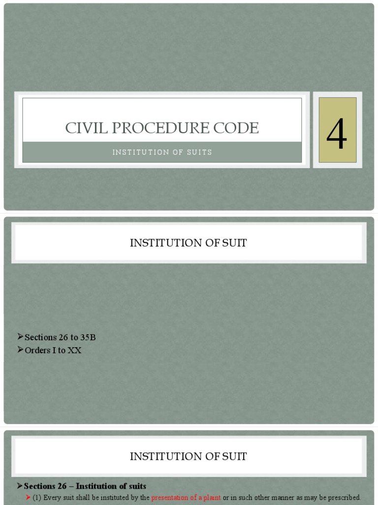 CPC - Module 4 - 2 - Institution of Suits | PDF | Lawsuit | Joinder