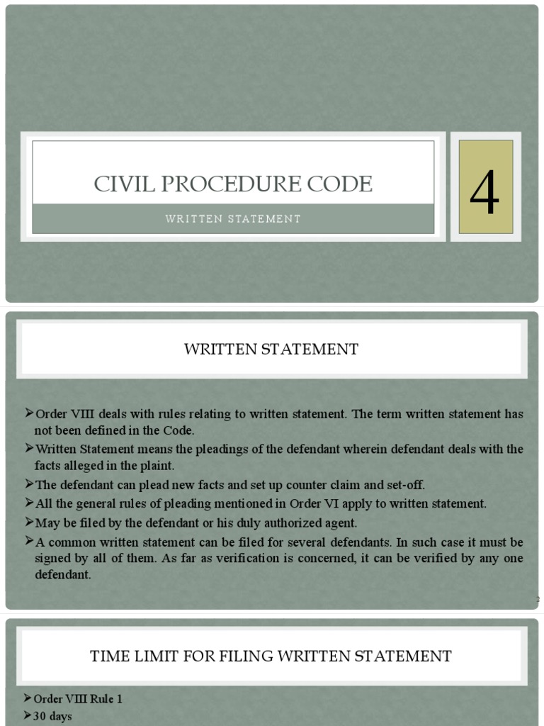 CPC - Module 4 - (E) - Written Statement | PDF | Lawsuit | Set Off (Law)
