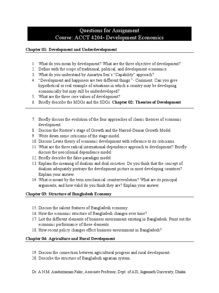 Development Economics Exam Questions | PDF | Development Economics ...