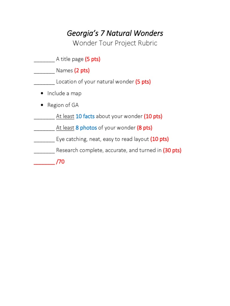 Steelea-Wonder Tour Project Rubric | PDF