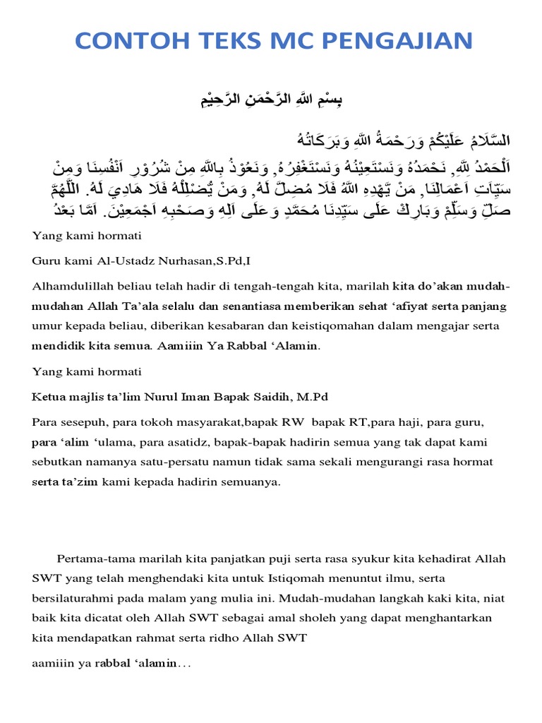 Contoh Teks MC Pengajian Mingguan | PDF