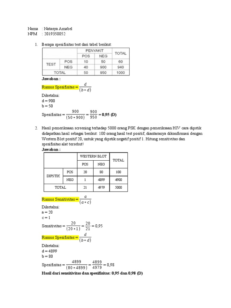 Tugas 2 Prak Epid - Natasya Amabel - 2019350052 - PQB | PDF Tugas 2 Prak Epid - Natasya Amabel - 2019350052 - PQB | PDF