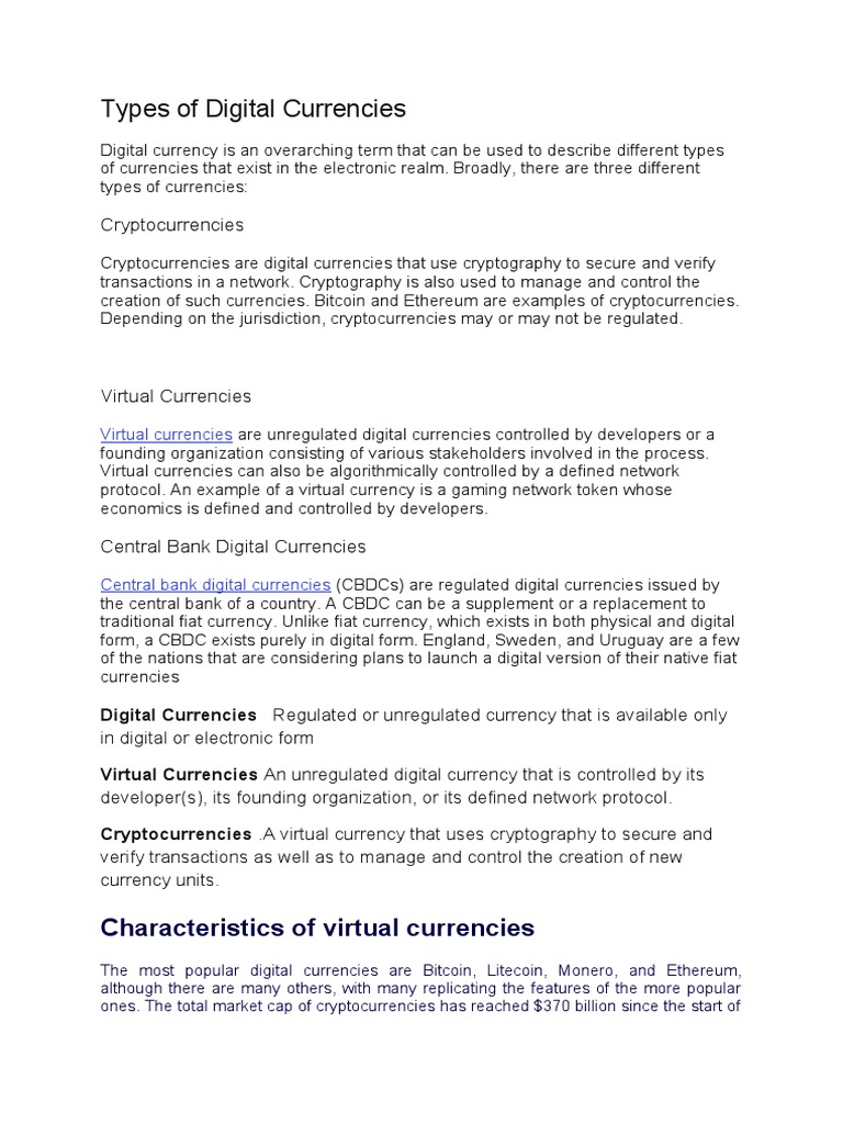 Types of Digital Currencies and Chara | PDF | Cryptocurrency | E Commerce